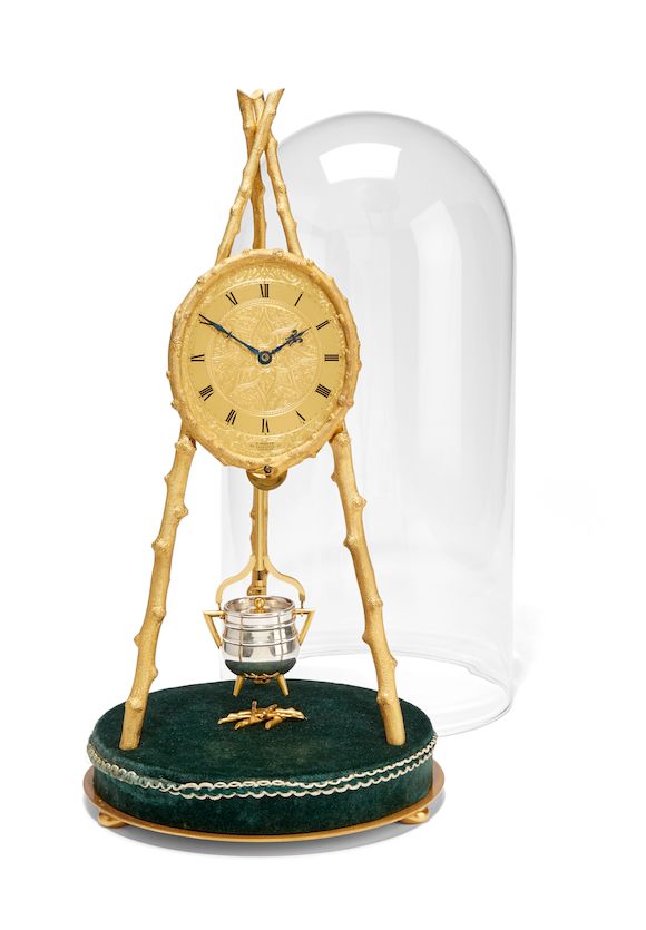 Bonhams : A fine and rare gilt rustic branch tripod timepiece with ...