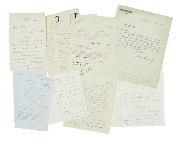 Bonhams : CARNEGIE, ANDREW. 1835-1919. 10 Typed and Autograph Letters ...