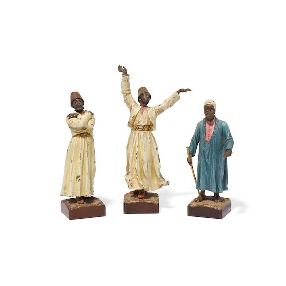 Bonhams : A pair of Vienna cold painted bronze figures of Dervishes and ...