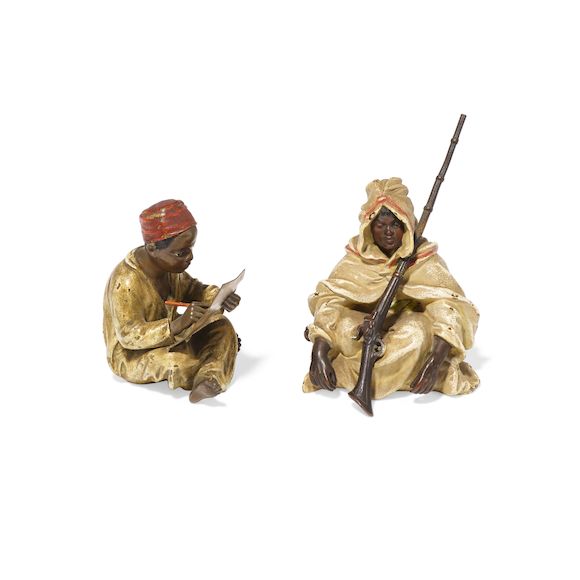 Bonhams : A Vienna cold painted bronze figure of a seated scribe and a ...