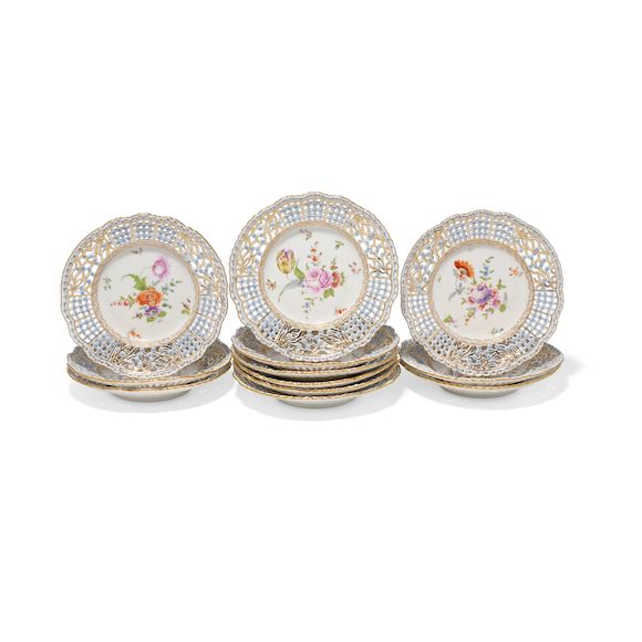 Bonhams : A Set of Twelve Dresden Gilt and Floral Decorated Reticulated ...
