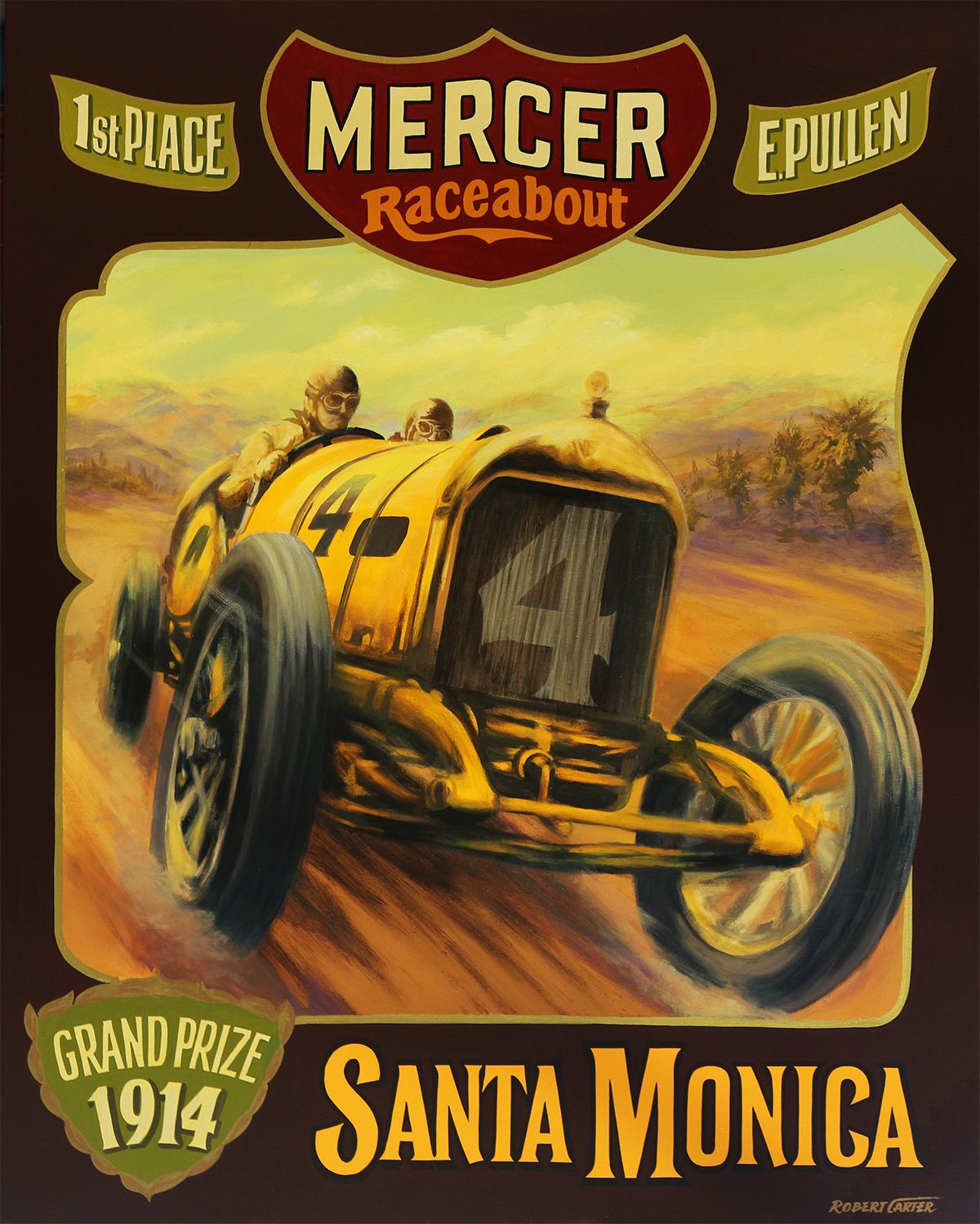 Bonhams Cars : A Mercer 48''x 60'' oil on canvas by Robert Carter