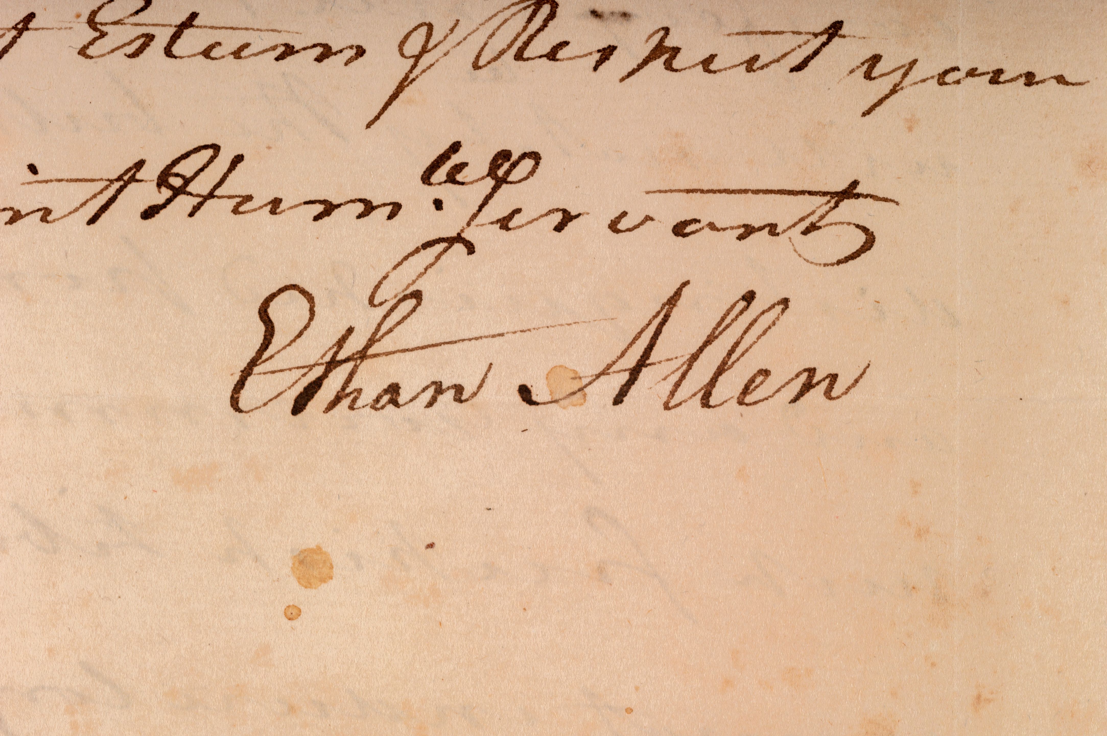 Bonhams : ALLEN, ETHAN. 1738-1789. Autograph Letter Signed (Ethan Allen ...
