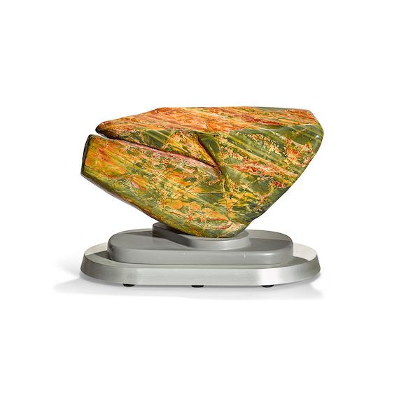 Bonhams : Green and Red Jasper Boulder on Custom Metal Stand