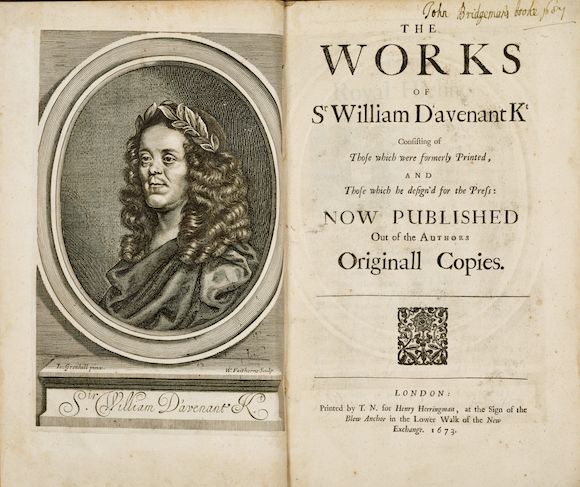 Bonhams : DAVENANT, WILLIAM. 1606-1668. The Works of Sr William ...