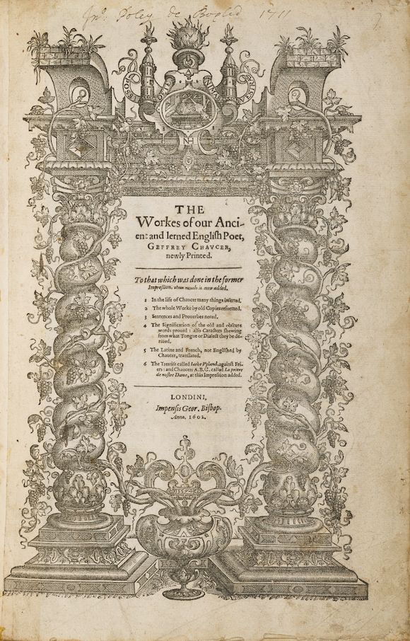 Bonhams : CHAUCER, GEOFFREY. 1343-1400. The Workes of our Ancient and ...