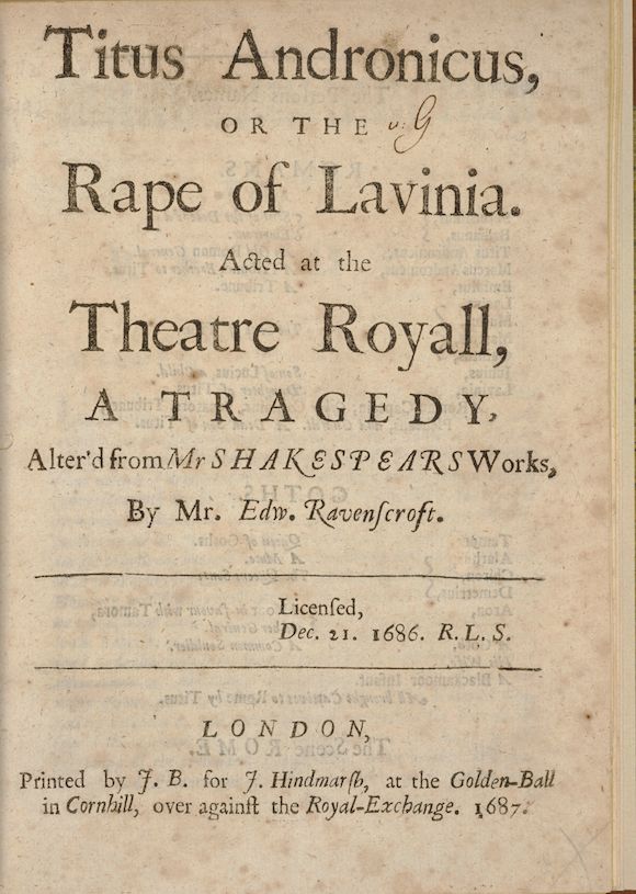 Bonhams : SHAKESPEARE, WILLIAM. 1564-1616. Titus Andronicus, of the ...