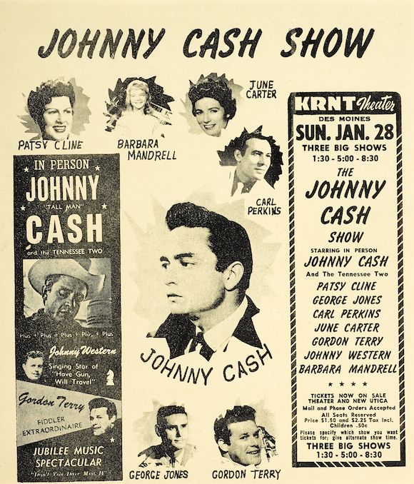 Bonhams : A Johnny Cash And Patsy Cline KRNT Theater Concert Handbill 1962