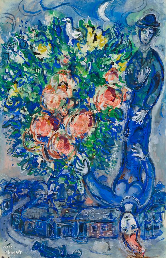 Bonhams : MARC CHAGALL (1887-1985) Le bonheur du jeune couple aux ...