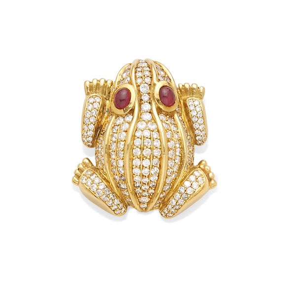 Bonhams : A diamond and ruby frog brooch, Tadini