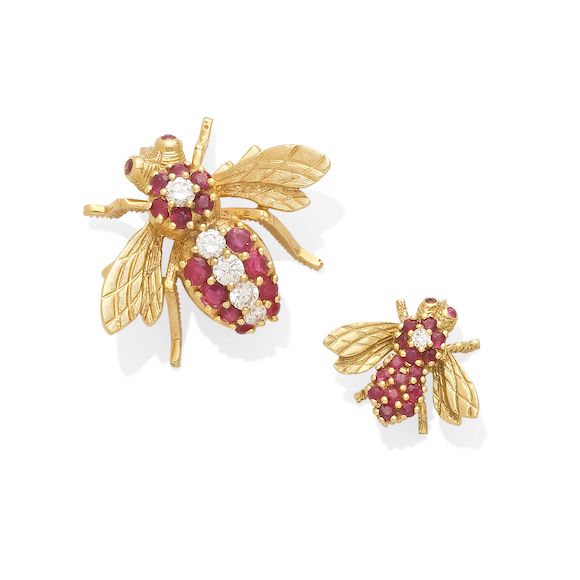 Bonhams : A set of ruby and diamond bee brooches, Rosenthal
