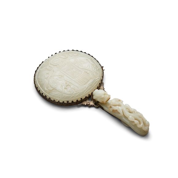 Bonhams : A jade-mounted metal hand mirror The jades late Qing dynasty