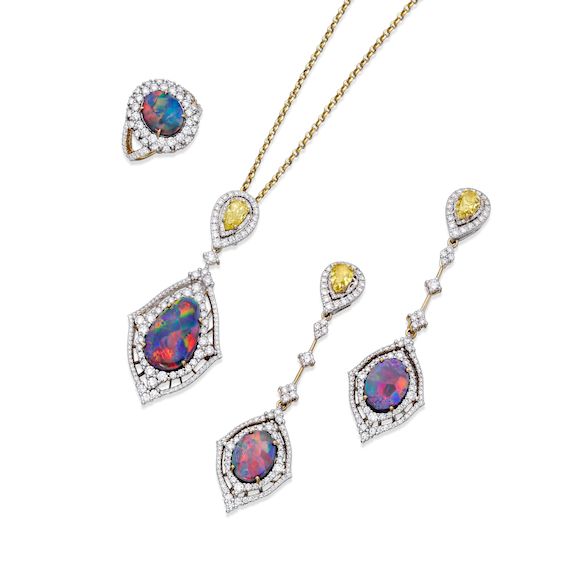 Bonhams : Suite of Black Opal, Fancy Colored Diamond and Diamond ...
