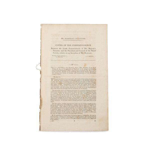 Bonhams : BABBAGE, CHARLES. 1791-1871. Mr. Babbage's invention: Copies ...