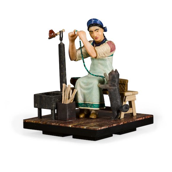 Bonhams : Carved Russian Gemstone Character Study--"The Bead Stringer"