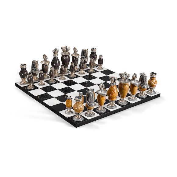 Bonhams : Black Nephrite Jade and Kascholong Opal Chess Set by ...