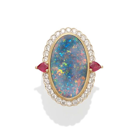 Bonhams : Black Opal, Ruby and Diamond Ring