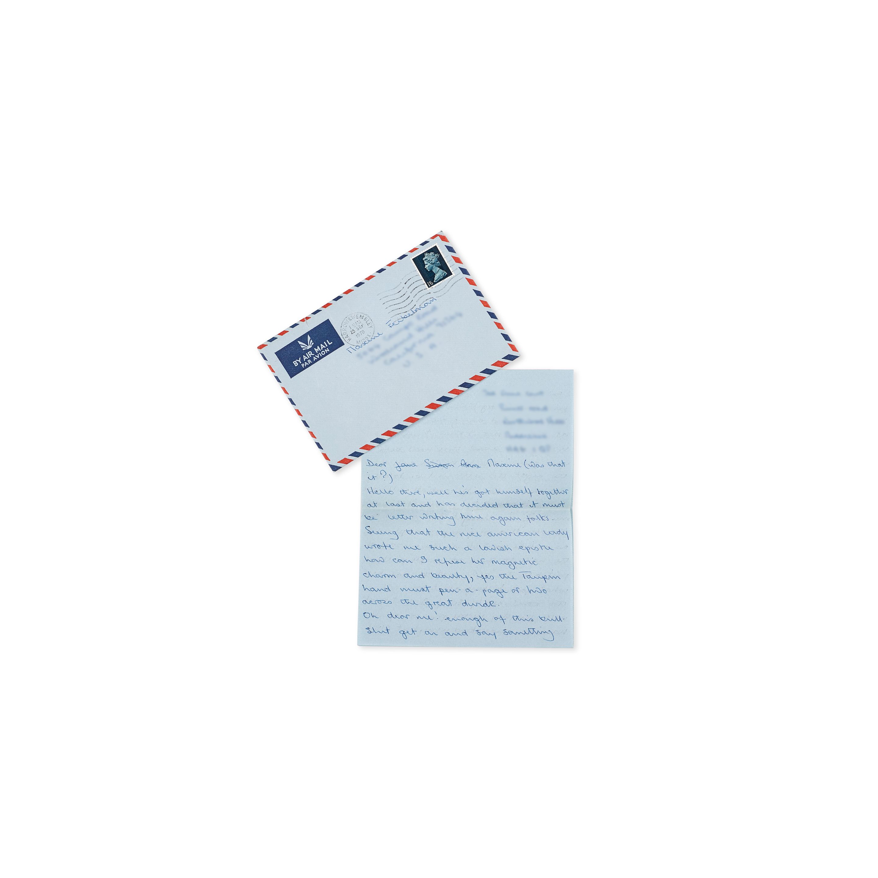 Bonhams : A Bernie Taupin love letter to Maxine Feibelman, September 1970