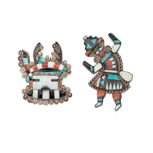 Bonhams : Two Zuni mosaic pins