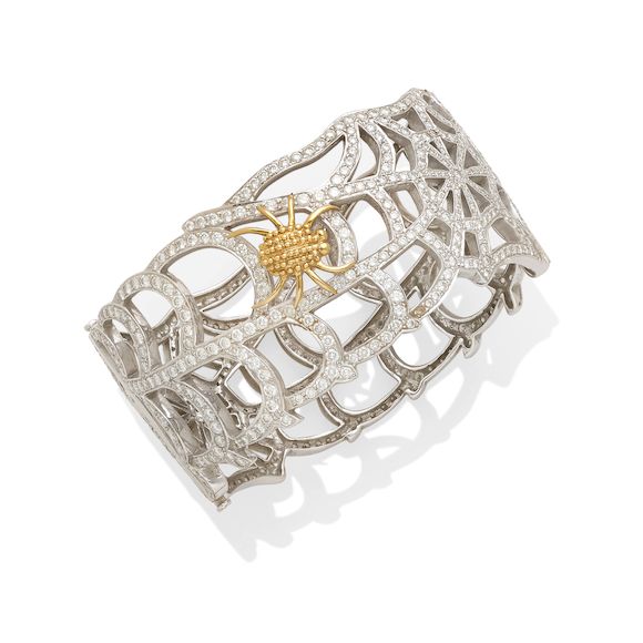 Bonhams : A diamond "spider web" bracelet