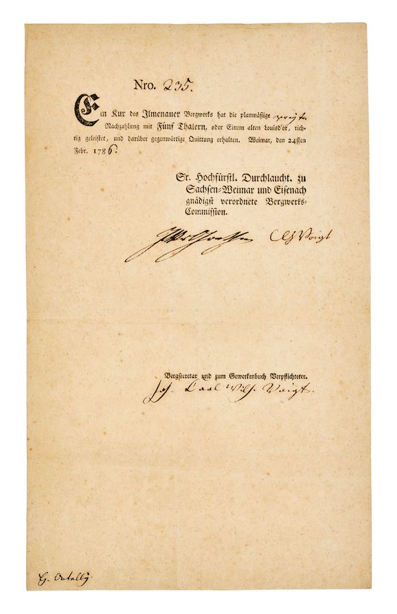 Bonhams : GOETHE, JOHANN WOLFGANG VON. 1749-1832. Document Signed ("JWv ...