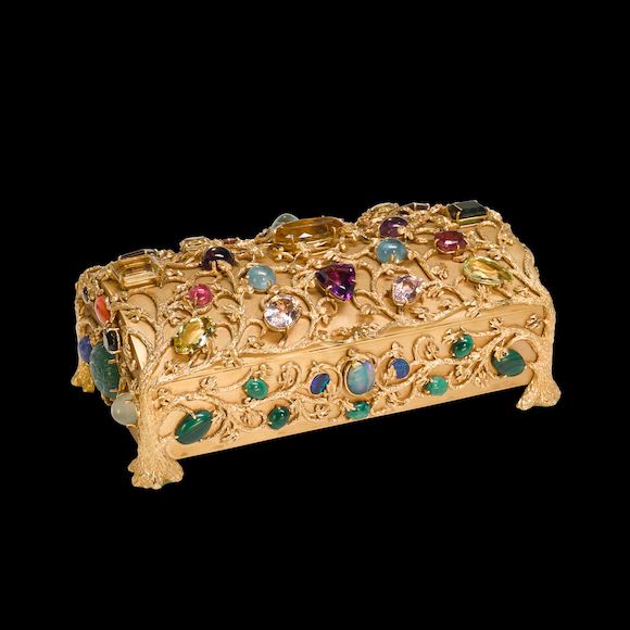Bonhams : Gold Jewelry Box Decorated with Gemstones