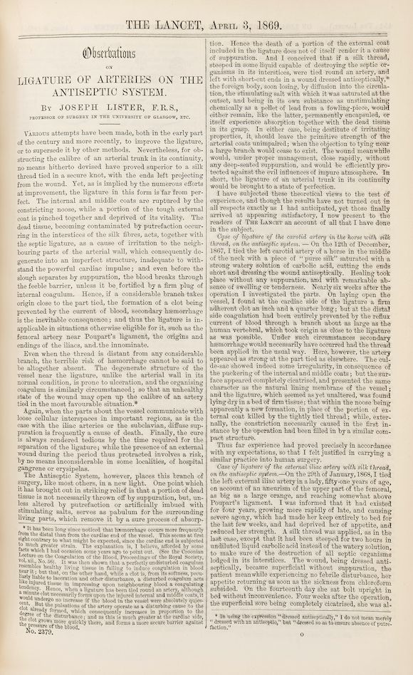 Bonhams : LISTER, JOSEPH. 1827-1912. On a New Method of Treating ...