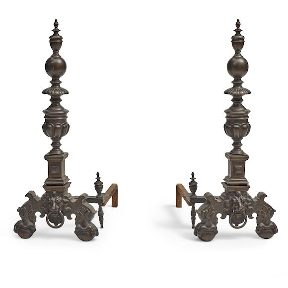 Bonhams : A Pair of Baroque Style Patinated Bronze Andirons Early 20th ...