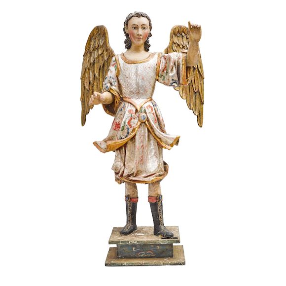 Bonhams : A Polychromed Carved Wood Archangel FigureProbably South ...