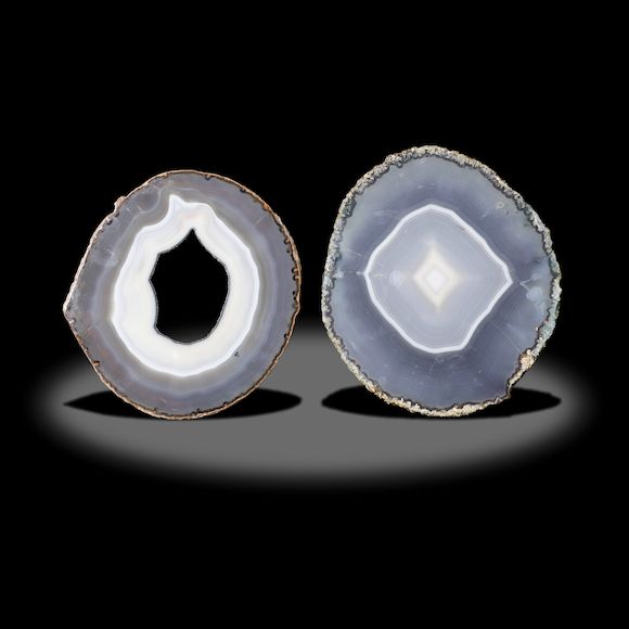 Bonhams : Two Grey Banded Agate Slabs