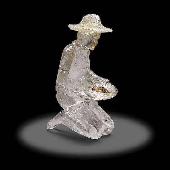 Bonhams : Rock Crystal Quartz Carving of a Gem Miner