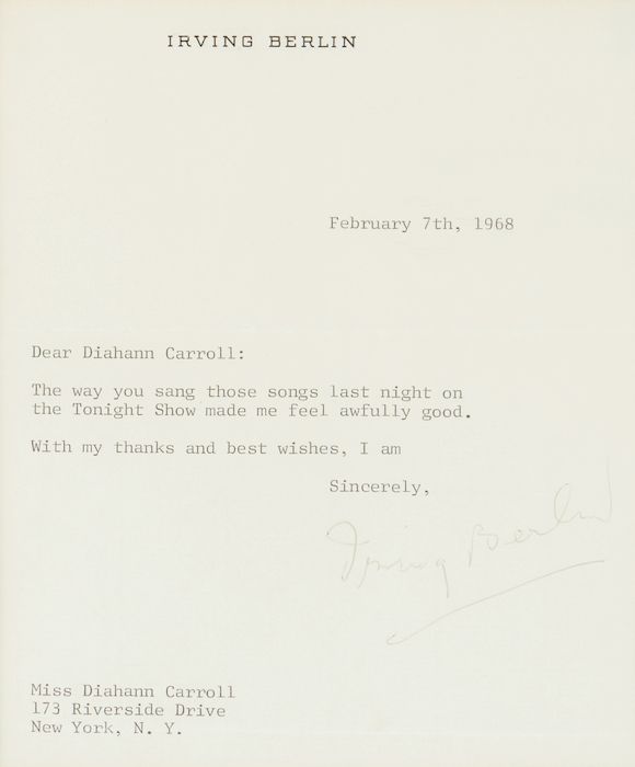 Bonhams : An Irving Berlin letter