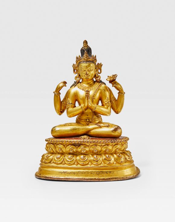 Bonhams : A GILT COPPER ALLOY FIGURE OF SHADAKSHARI LOKESHVARA KHASA ...