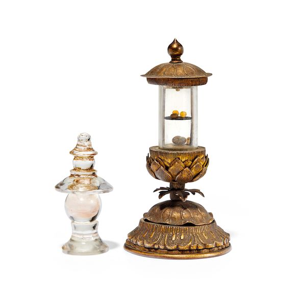 Bonhams : A rock-crystal pagoda and a gilt-bronze and crystal Buddhist ...