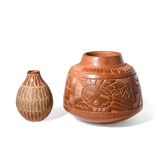Bonhams : Two redware pottery jars