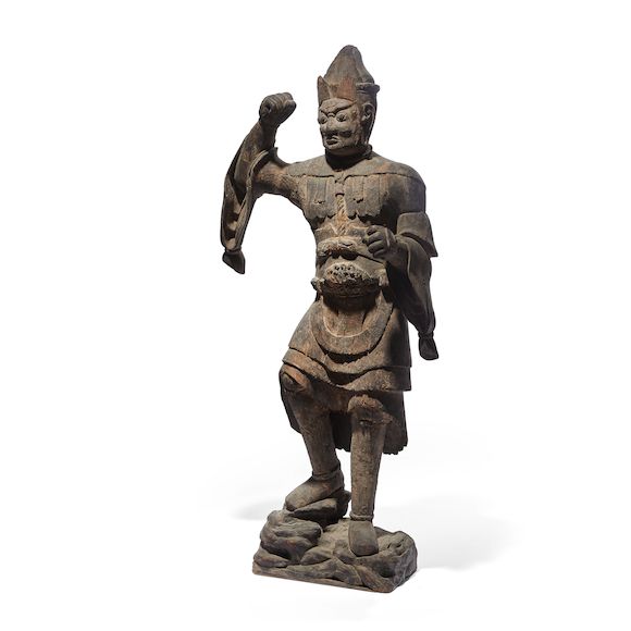Bonhams : A large wood figure of Tamonten (Kubera) Heian period (794 ...