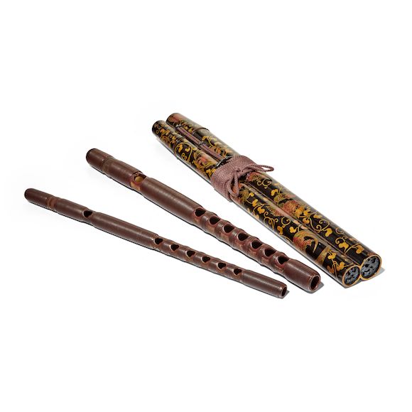 Bonhams : A pair of nokan (flutes) in a lacquer case Edo period (1615 ...