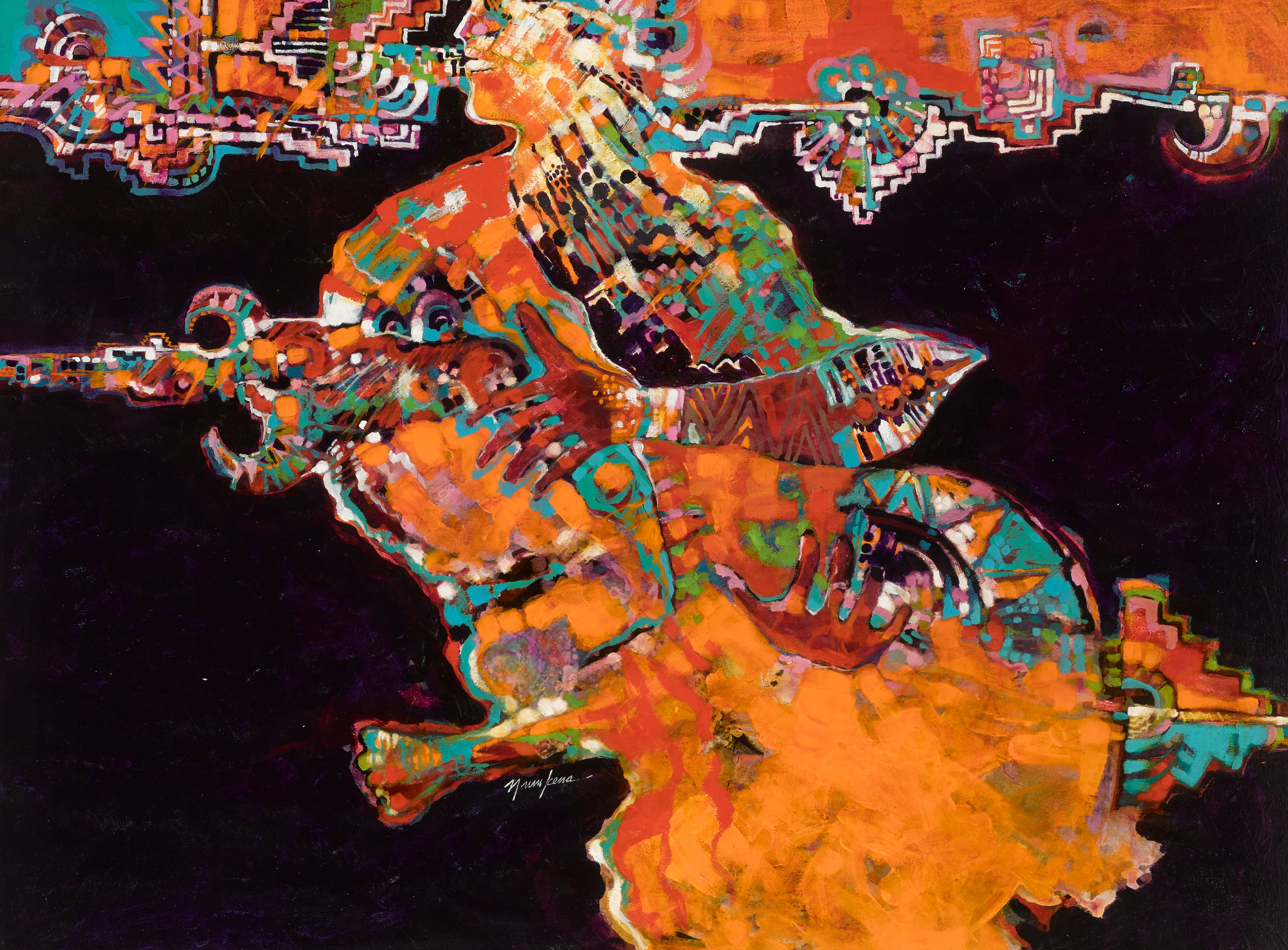 Bonhams : A Dennis Numkena painting, Lady with the Tableta, 1981