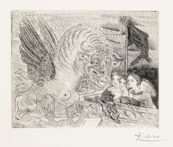 Bonhams : Pablo Picasso (1881-1973); Taureau Ailé contemplé par Quatre Enfants, pl. 13, from La ...