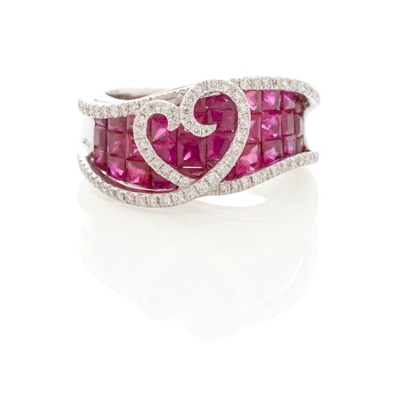 Bonhams : Free-form Ruby and Diamond Band