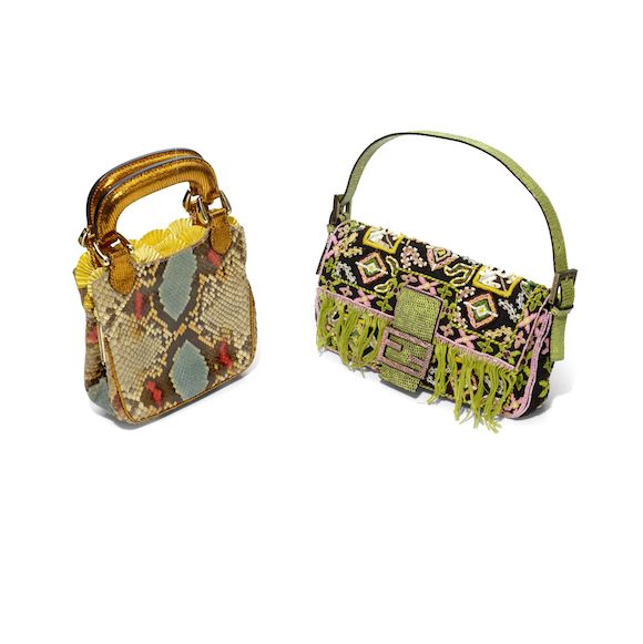 Bonhams : A Fendi Snakeskin Skin Handbag and a Fendi Crochet, Beaded ...