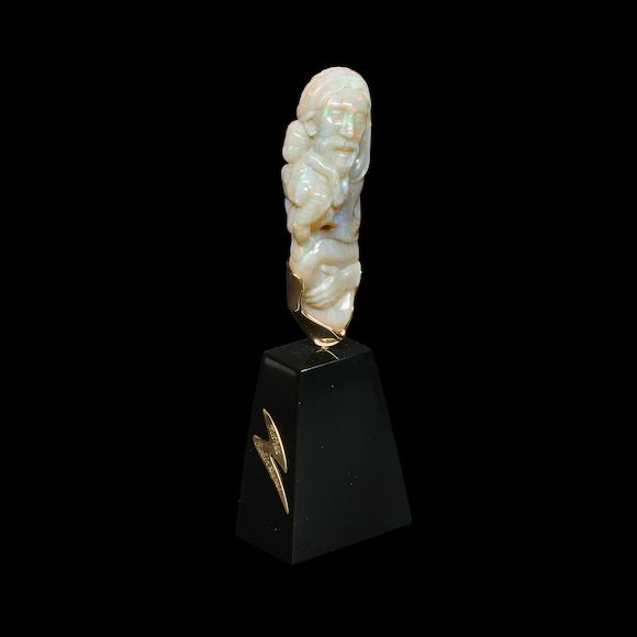 Bonhams : White Opal Carving on Jasper Base by Robin Lynes--Father