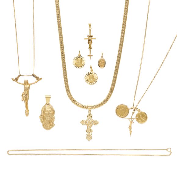 Bonhams : Collection of Gold Religious Metals and Pendants