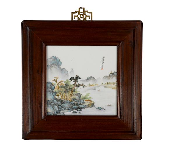 Bonhams : A SET OF FOUR FAMILLE-ROSE ENAMELED PLAQUES Wang Xiaoting ...