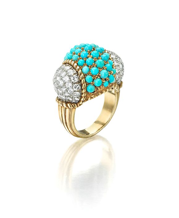 Bonhams : An 18k GOLD, TURQUOISE, AND DIAMOND RING, CARTIER, FRANCE ...