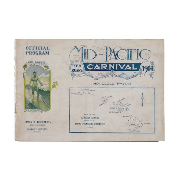 Bonhams : A 1914 Mid Pac Carnival brochure featuring Kahanamoku on the ...