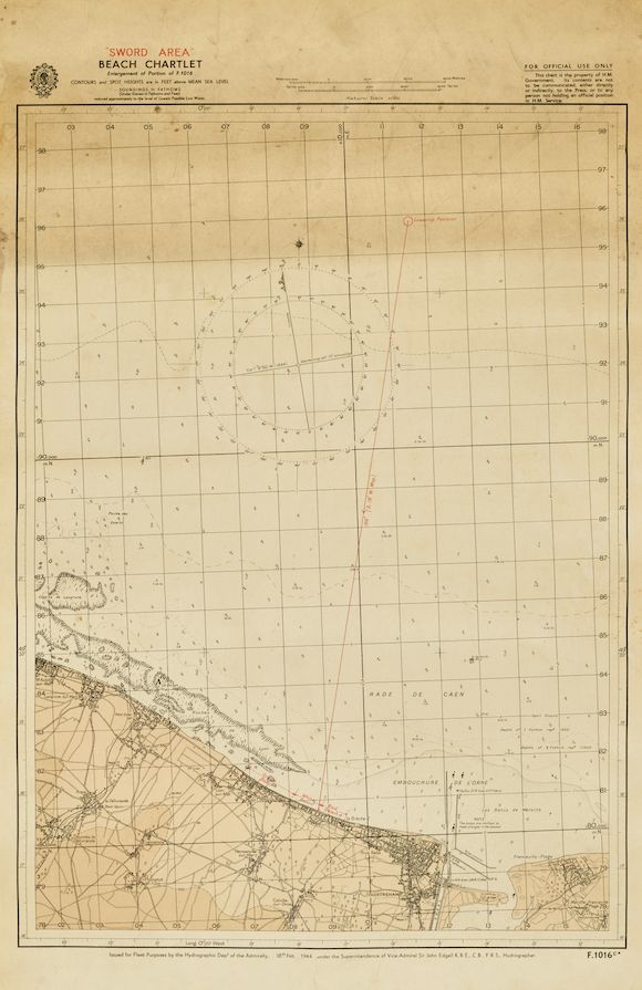 Bonhams : WORLD WAR II, D-DAY: HYDROGRAPHIC CHART SHOWING PASSAGE ...