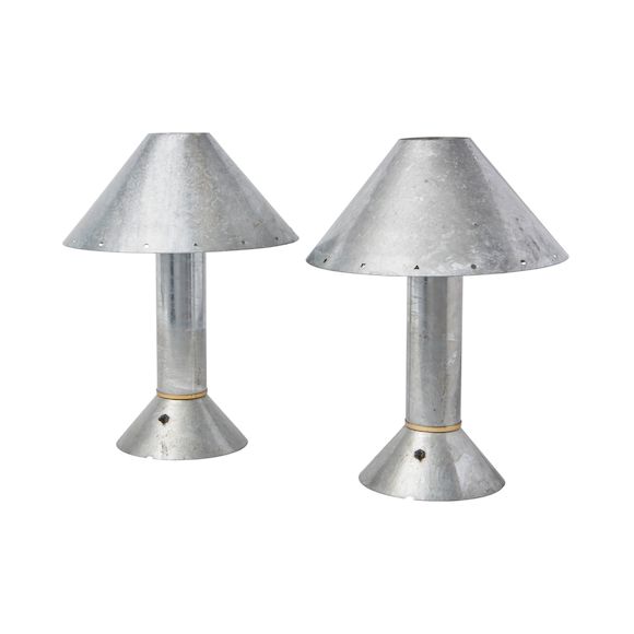 Bonhams : A Pair of Ron Rezek Brass and Aluminum Table Lamps Each with ...