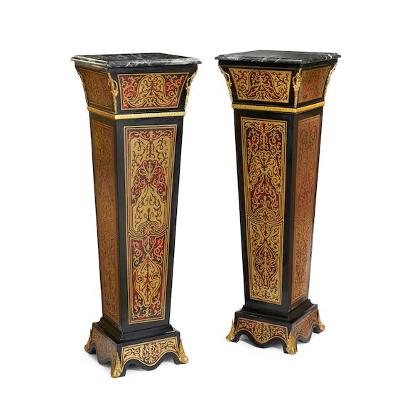 Bonhams : A pair of boulle style marble top brass and faux tortoise ...