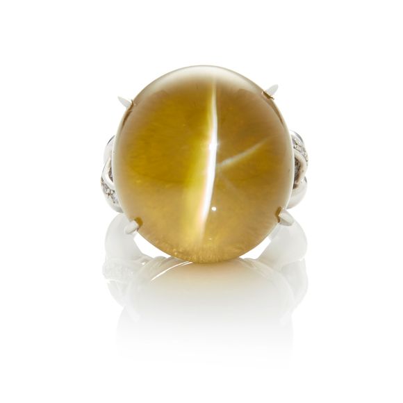 Bonhams : Platinum, Cat's Eye and Diamond Ring